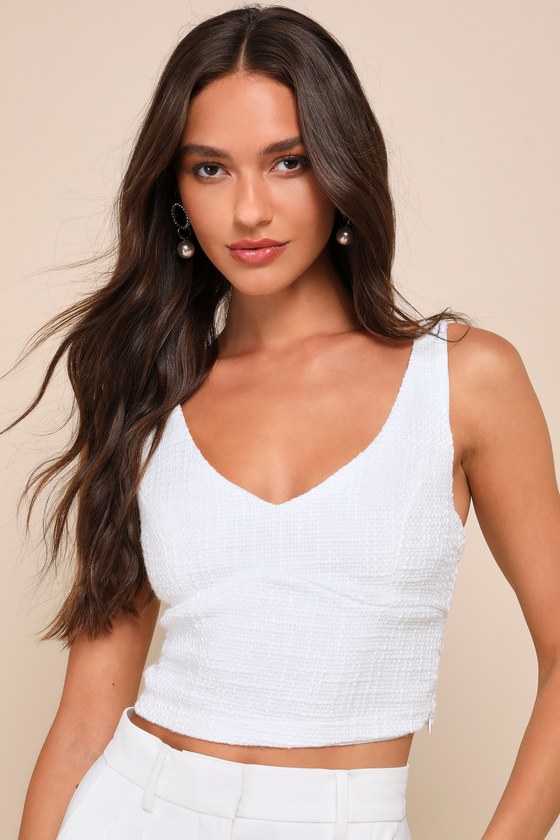 Ivory Tweed Tank Top Cropped Tank Top Fitted Tank Top Lulus