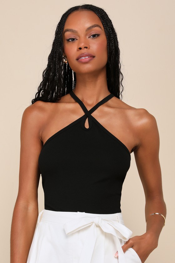 Black Halter Top - Black Tank Top - Keyhole Cutout Tank Top - Lulus