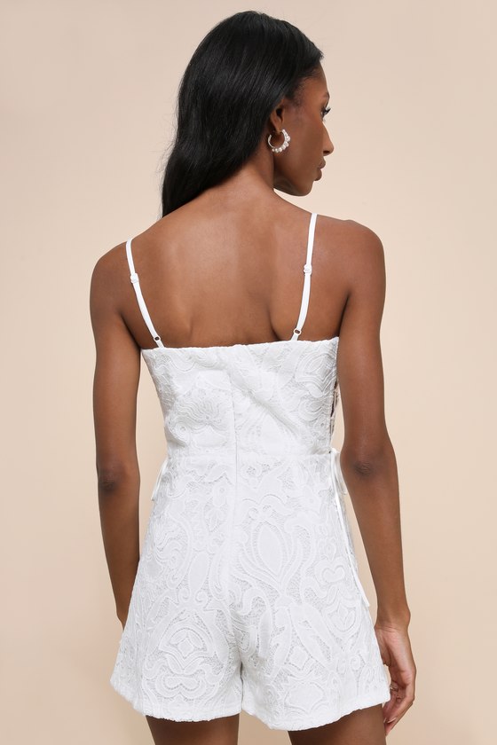 White Lace Romper - Sleeveless Lace-Up Romper - Romper - Lulus