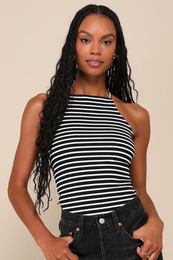 Black Striped Tank Top - Apron Neck Tank Top - Ribbed Tank Top - Lulus