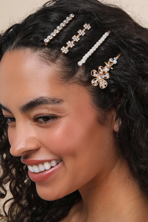 Gold Rhinestone Hair Pin Set - Eight-Piece Hair Set - Hair Pins - Lulus