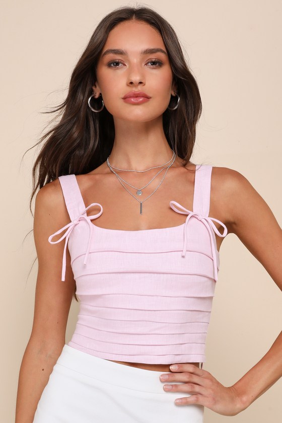 Pink Linen Top - Pleated Cropped Top - Lace-Up Tank Top - Top - Lulus