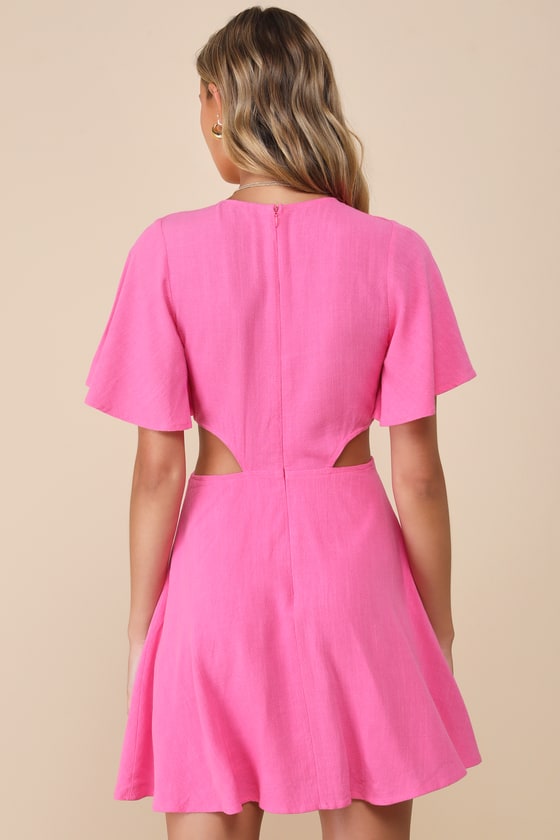 Pink Dress - Tie-Front Mini Dress - Cutout Skater Dress - Lulus