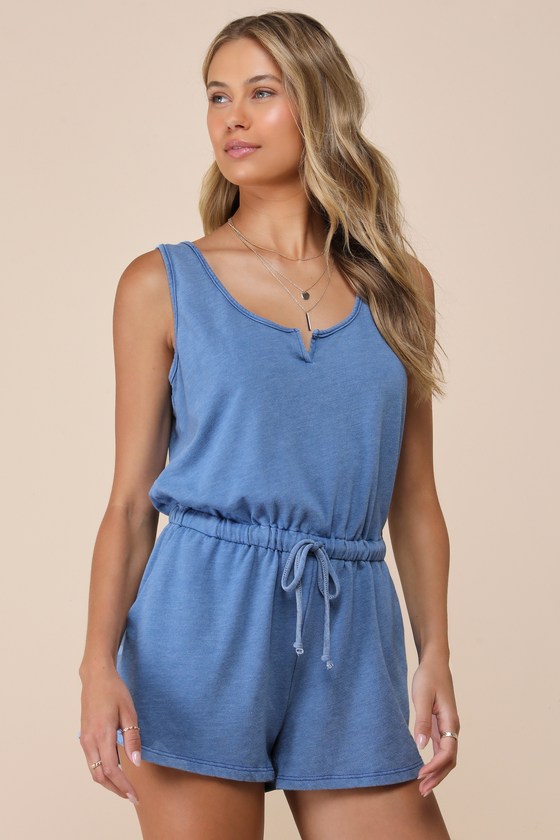 Blue Romper - Sleeveless Lounge Romper - Drawstring Romper - Lulus