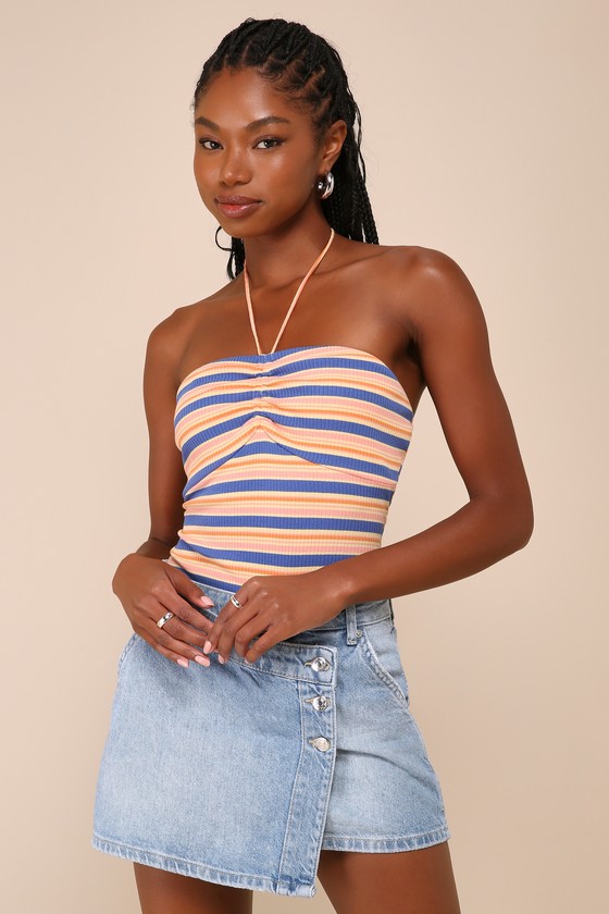 Yellow Striped Bodysuit - Ribbed Knit Bodysuit - Halter Bodysuit - Lulus