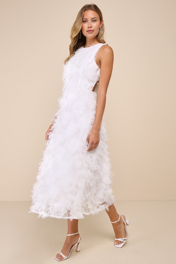 White Textured Dress - Patchwork Backless Dress - Midi Dress - Lulus