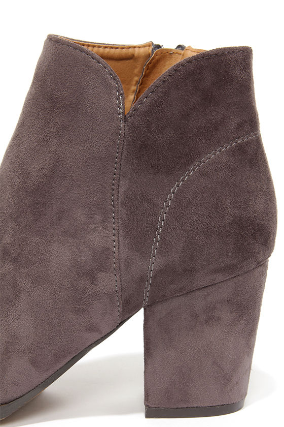 Cute Grey Boots - High Heel Booties - Ankle Boots - Booties - $36.00