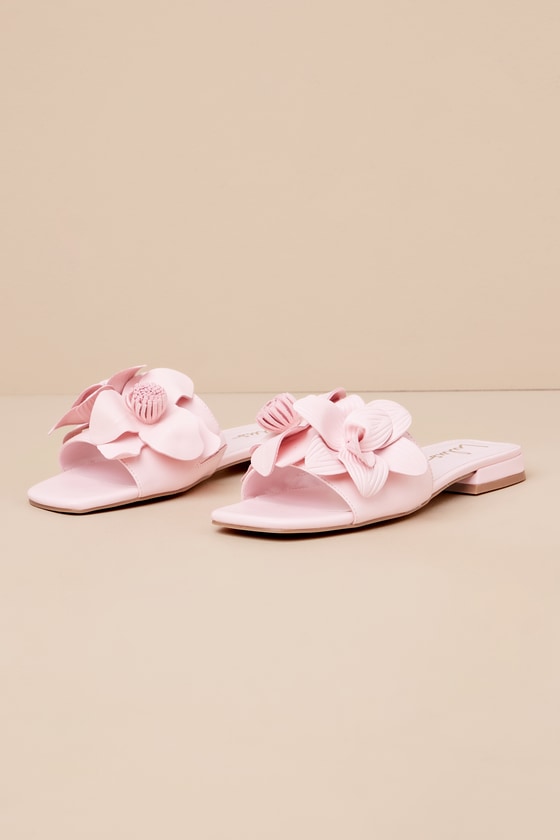Peony Pink Sandals - Flower Slide Sandals - Flat Slide Sandals - Lulus