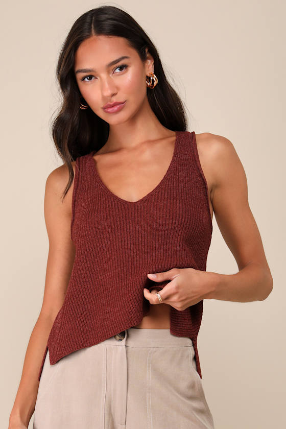 Rust Brown Knit Tank Top - Sweater Tank Top - V-Neck Tank Top - Lulus