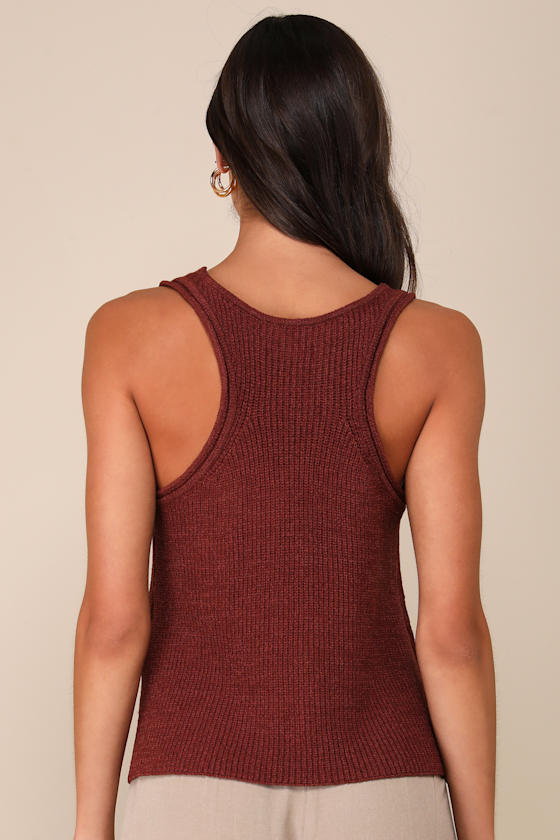 Rust Brown Knit Tank Top - Sweater Tank Top - V-Neck Tank Top - Lulus