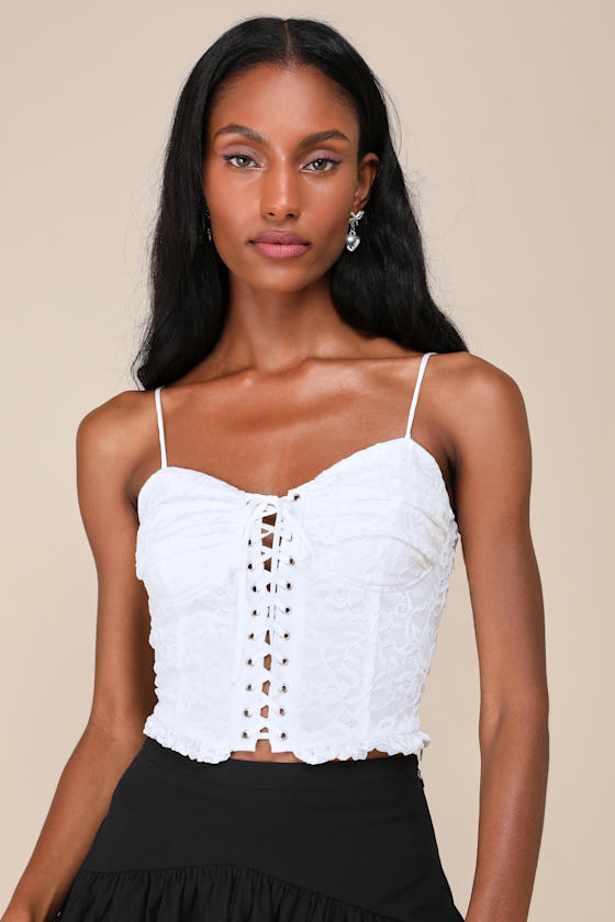 White Lace Tank Top - Lace-Up Bustier Top - Lace Crop Tank Top - Lulus