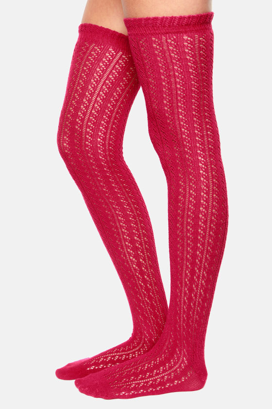Cute Over The Knee Socks Wine Red Socks Pointelle Socks 18 00