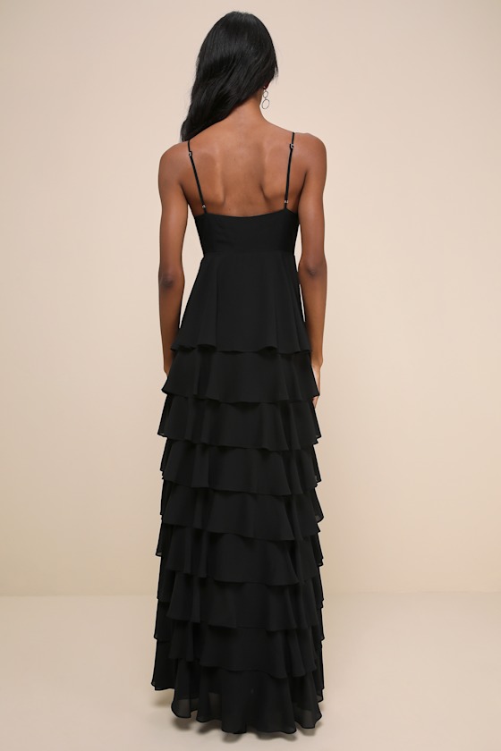 Black Bridesmaid Dress - Black Ruffled Dress - Tiered Maxi Dress - Lulus