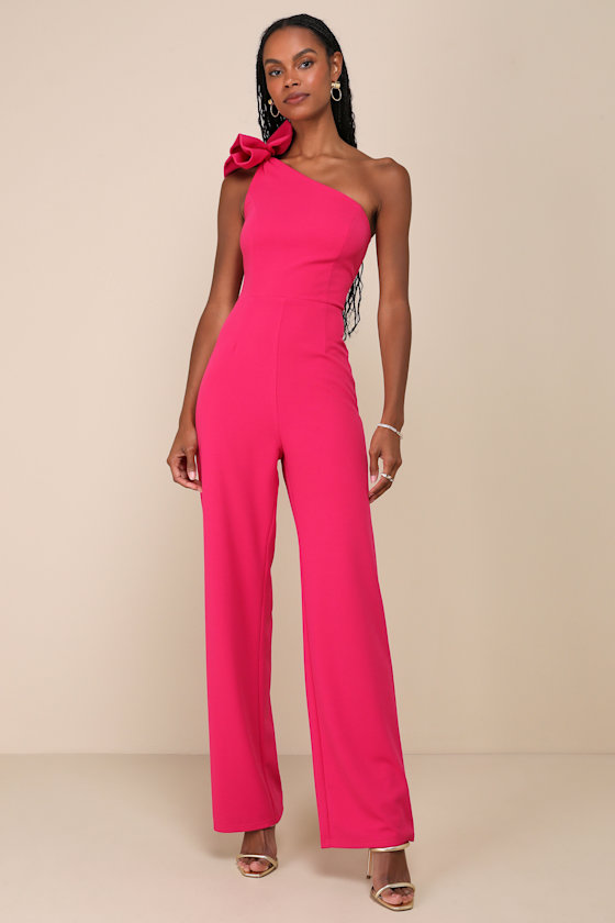 Fuchsia Jumpsuit - Ruffled One-Shoulder Jumpsuit - Jumpsuit - Lulus