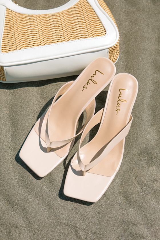 Ecru Sandals - Kitten Heel Sandals - High Heel Thong Sandals - Lulus