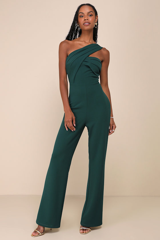 Hunter Green Jumpsuit - One-Shoulder Jumpsuit - Jumpsuit - Lulus