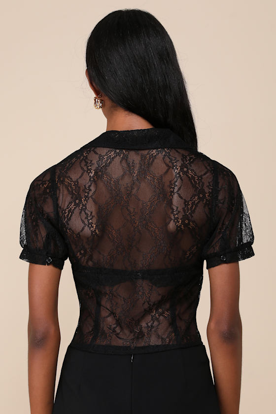 Sheer Black Top - Sheer Lace Crop Top - Short Sleeve Crop Top - Lulus