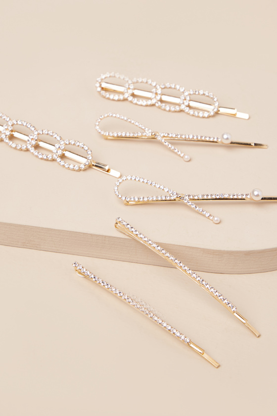 Gold Rhinestone Hair Pin Set - Six-Piece Hair Pin Set - Hair Pins - Lulus