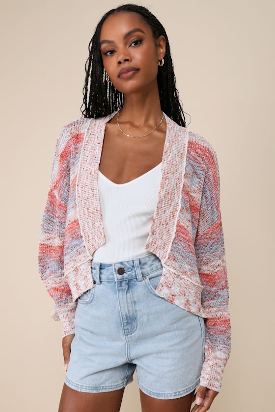 Ivory Multi Sweater - Cardigan Sweater - Exposed Seam Cardigan - Lulus