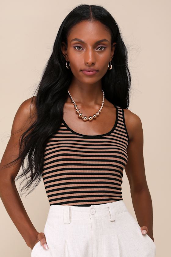 Brown and Black Striped Tank Top - Ribbed Tank Top - Tank Top - Lulus