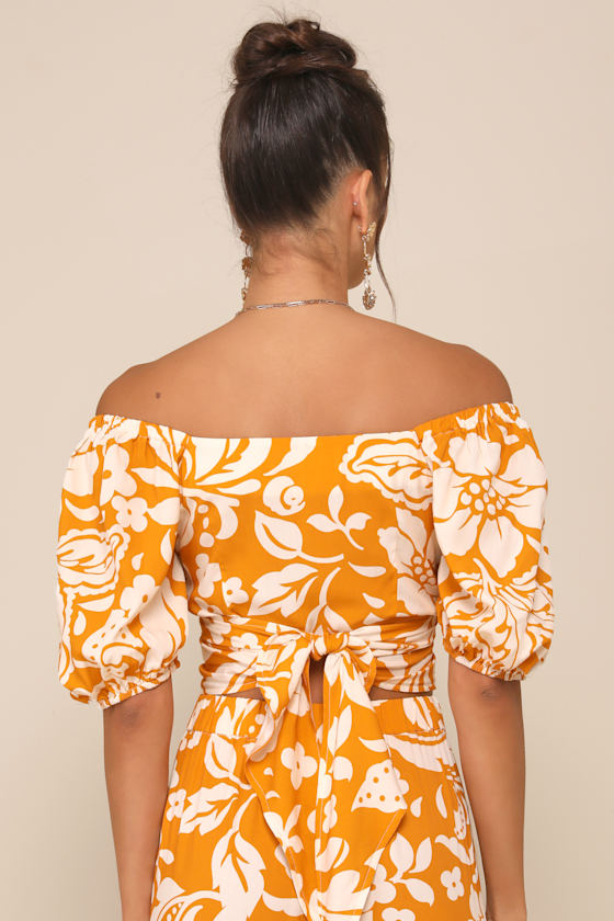 Orange Floral Top - Off-the-Shoulder Crop Top - Wrap Crop Top - Lulus
