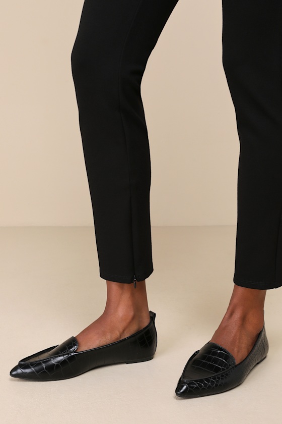 Black Crocodile Loafers - Loafer Flats - Pointed-Toe Loafers - Lulus