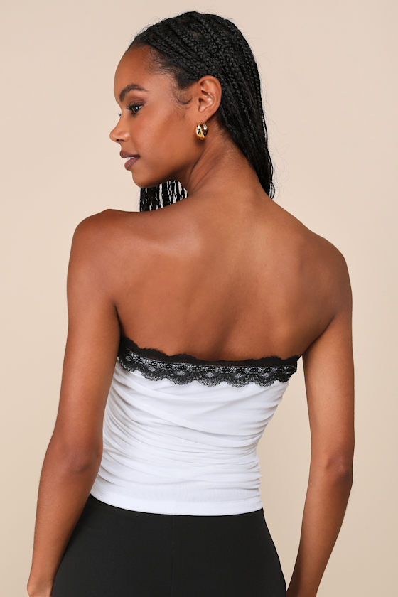 Lulus Flirty Excellence White Mesh Lace Ruched Strapless Top Modesens
