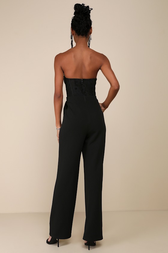 Black Lace Strapless Jumpsuit - Bustier Jumpsuit - Jumpsuit - Lulus