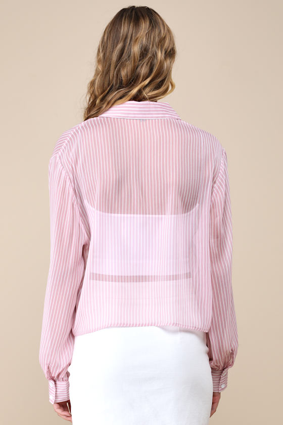 Pink Striped Top - Cropped Button-Up Top - Chiffon Button-Up - Lulus