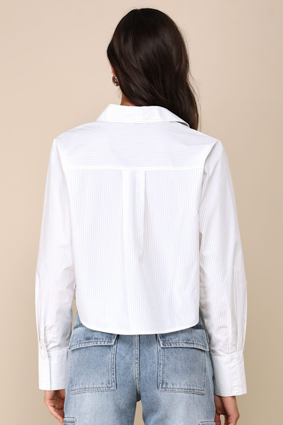 Ivory and Grey Striped Top - Collared Button-Up - Button-Up Top - Lulus