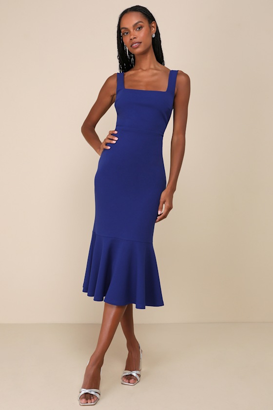 Cobalt Blue Midi Dress - Trumpet Midi Dress - Sleeveless Dress - Lulus