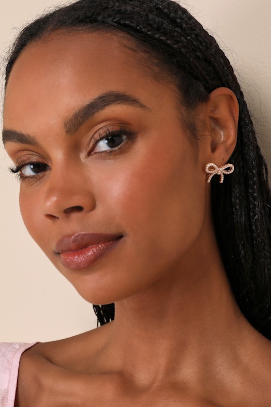 Gold Bow Earrings - Pearl Bow Earrings - Bow Stud Earrings - Lulus