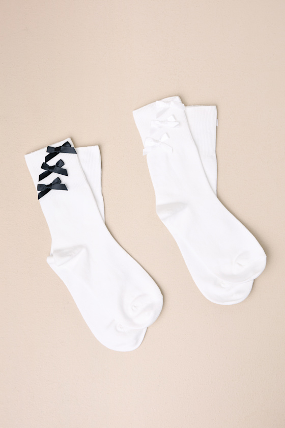 Ivory Two-Piece Bow Sock Set - Crew Sock Set - Bow Socks - Socks - Lulus