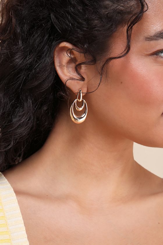 Gold Double Oval Earrings - Hoop Earrings - Oval Hoop Earrings - Lulus