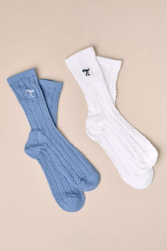 White and Blue Sock Set - Embroidered Sock Set - Bow Sock Set - Lulus