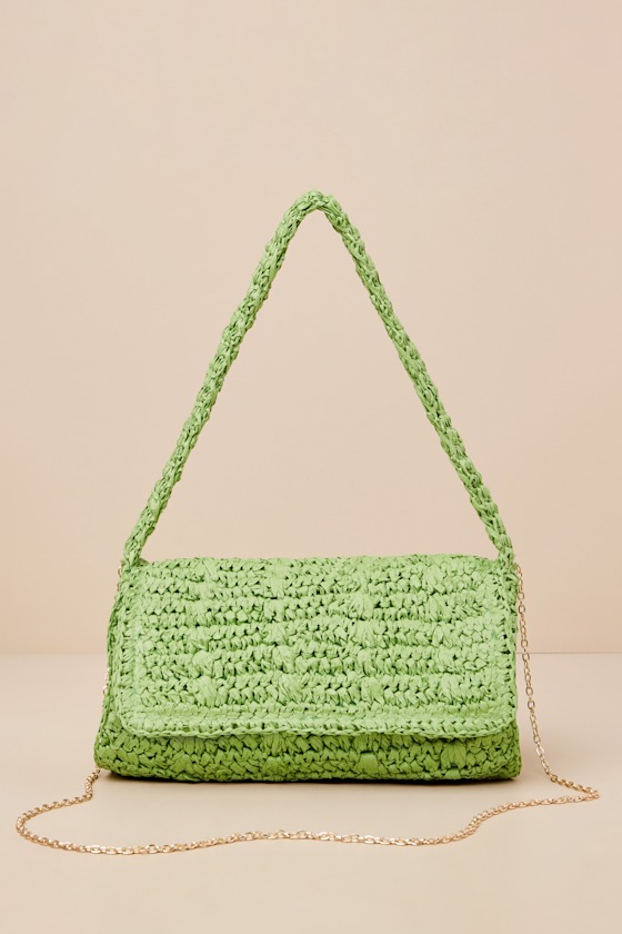 Green Woven Shoulder Bag - Rectangular Straw Bag - Shoulder Bag - Lulus