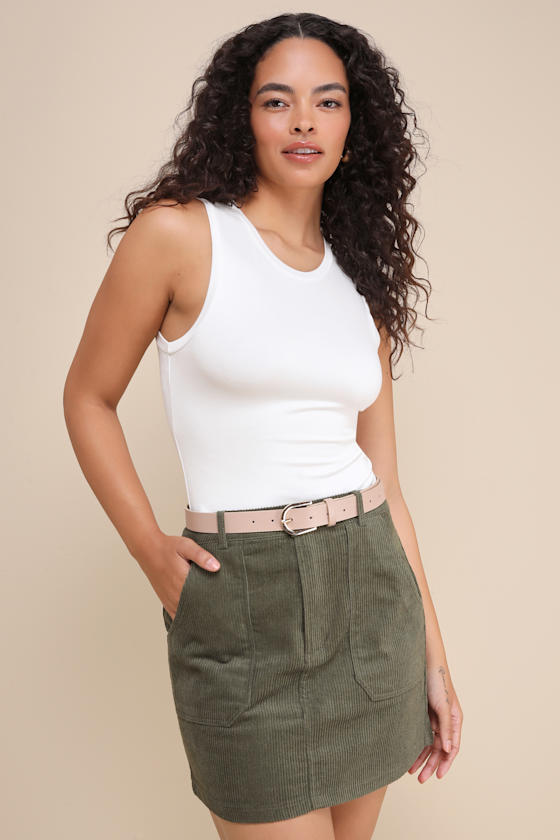Olive Green Skirt - High-Rise Skirt - Corduroy Mini Skirt - Lulus