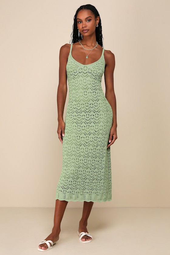 Green Midi Dress - Crochet Midi Dress - Sleeveless Crochet Dress - Lulus