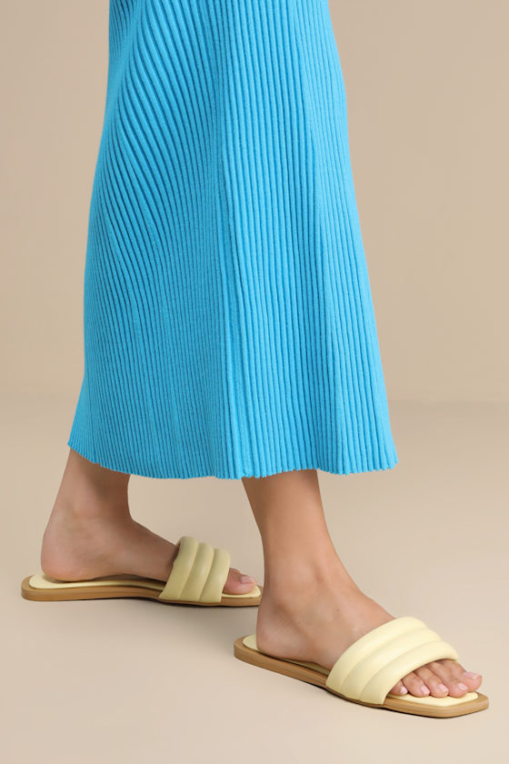 Lemon Quilted Sandals - Cute Slide Sandals - Flat Slide Sandals - Lulus