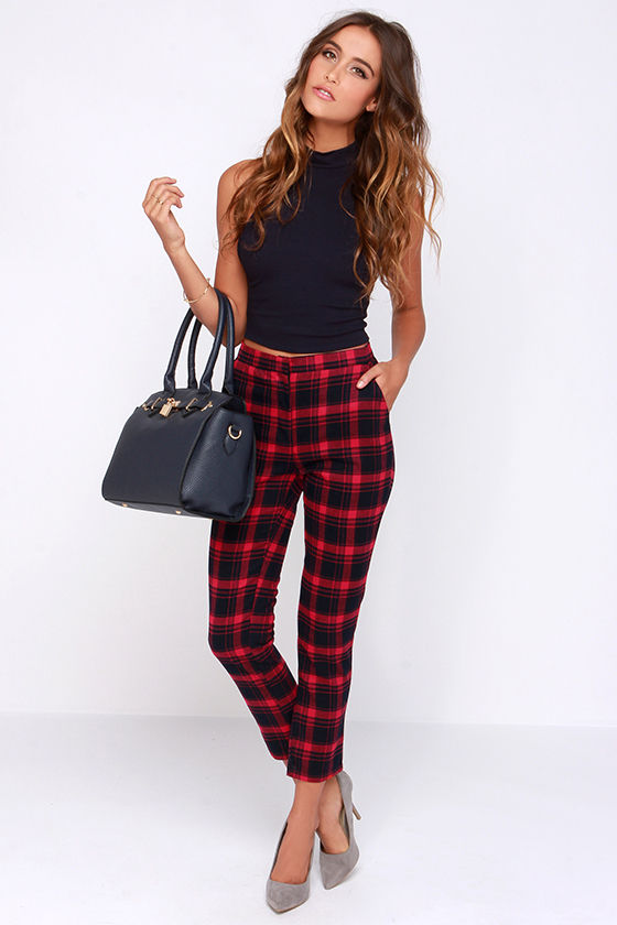 Cute Plaid Pants - Red Pants - Navy Blue Pants - Plaid Pants - $49.00 ...