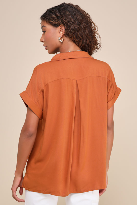Classic Rust Brown Top - Button-Up Top - Short Sleeve Top - Top - Lulus