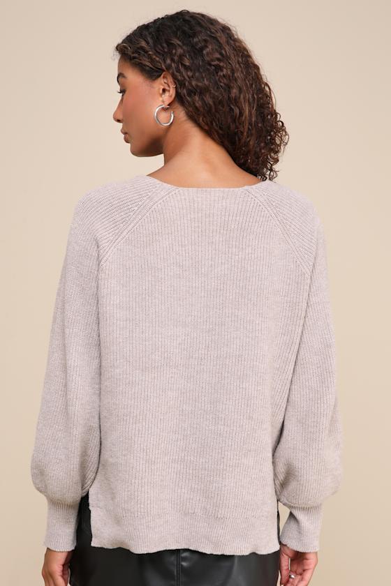 Taupe Sweater Balloon Sleeve Sweater V Neck Sweater Top Lulus