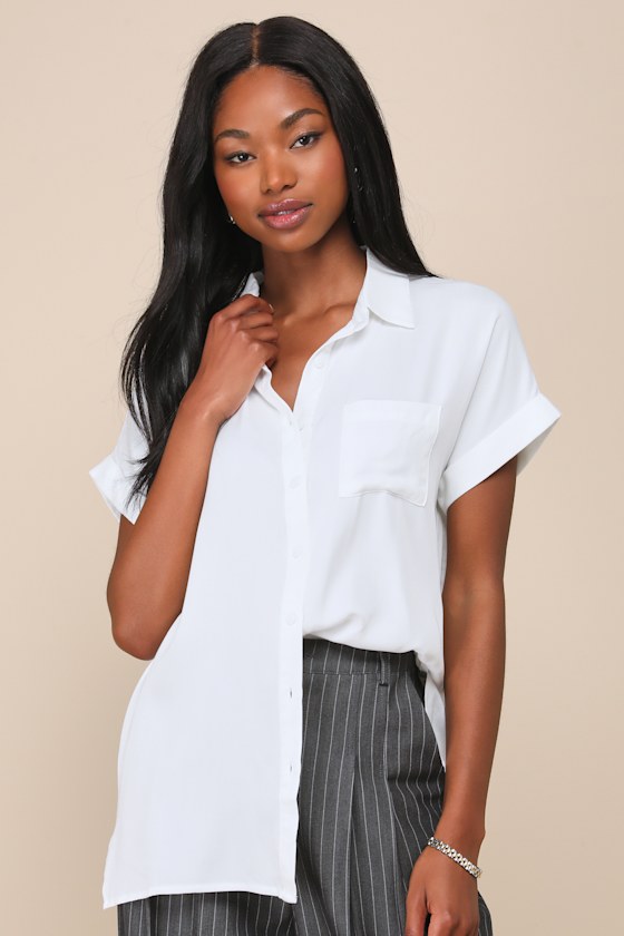 Classic White Top - Button-Up Top - Short Sleeve Top - Top - Lulus