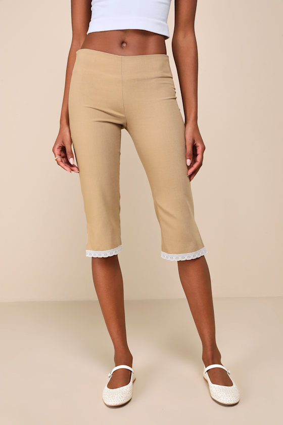 Zemeta Mary Capris - Tan Capri Pants - Lace Capri Pants - Capris - Lulus