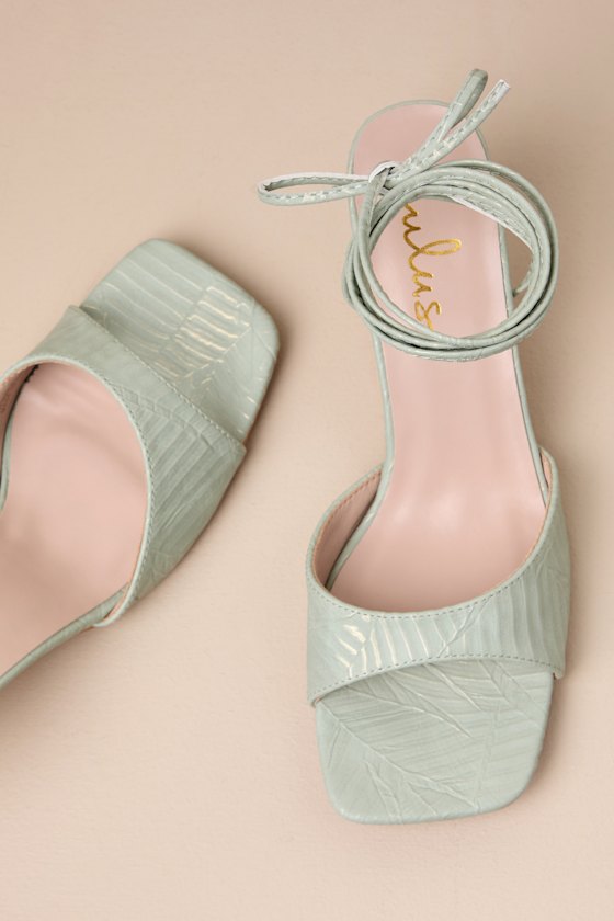 Sage Green Lace-Up Heels - Textured High Heels - Sandal Heels - Lulus