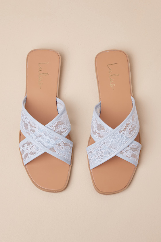 Baby Blue Sandals - Floral Lace Slide Sandals - Slide Sandals - Lulus
