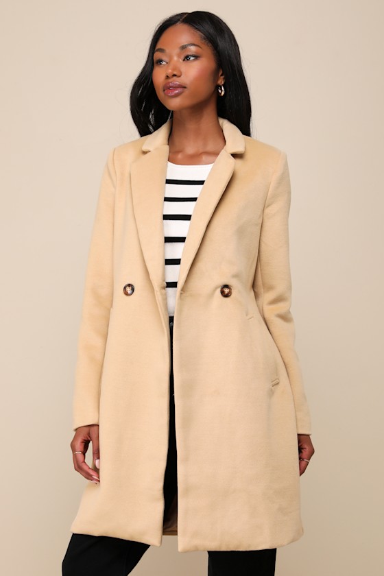 Tan Coat - Long Double-Breasted Coat - Double-Breasted Long Coat - Lulus