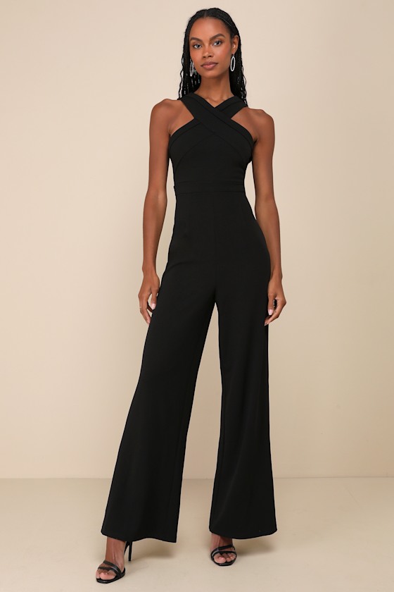 Black Cross-Front Jumpsuit - Wide-Leg Jumpsuit - Cute Jumpsuit - Lulus
