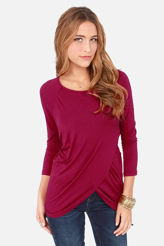 Cute Wine Red Top - Long Sleeve Top - $26.00 - Lulus