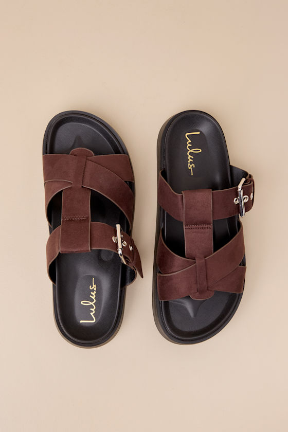 Brown Flatform Sandals - Suede Strappy Sandals - Slide Sandals - Lulus